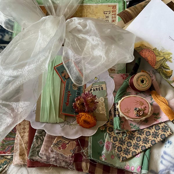 Heirloom Collection - Handmade Journal; Vintage Textiles Bundle, Vintage Handmade Pincushion ...