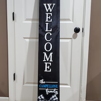 Vertical Welcome Sign With Monogram and Last Name Leaning Porch Sign ...