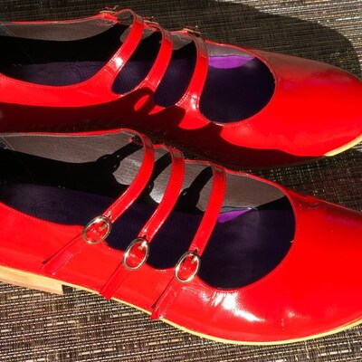 Red Mary Janes Patent Mary Janes Mid Heel Red Strap Shoes Round Toe ...