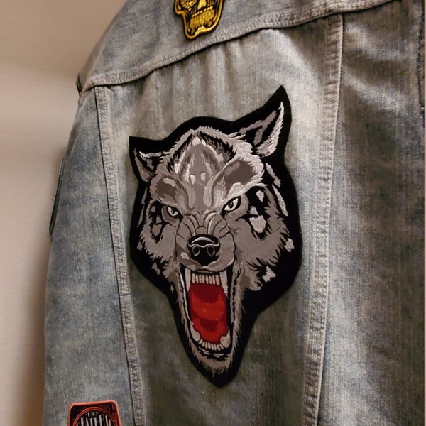 Large Gray Wolf Head Iron-on Embroidered Wolf Patch - Big Wolf ...