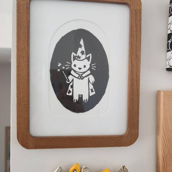 Magical Wizard Cat Linocut Block Print | 4 X 6 Mini Print | Printmaking ...