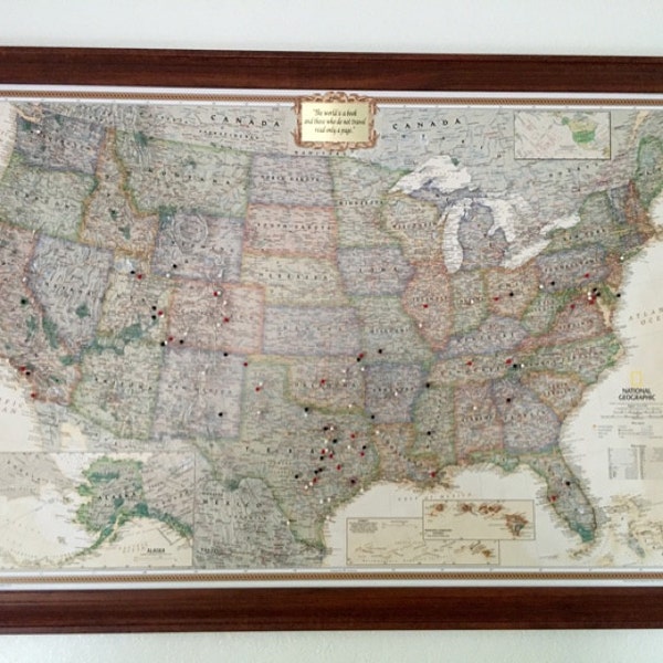 Personalized Executive US Travel Map With Pins and Frame -push Pin ...