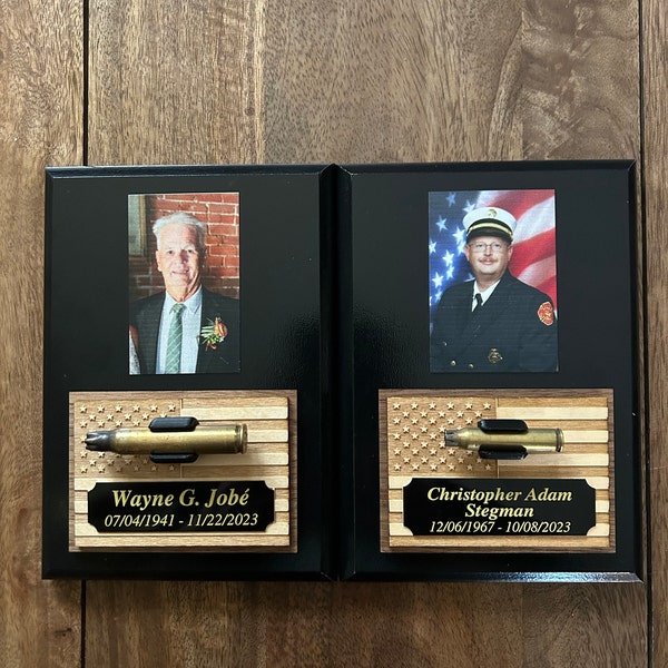 Military Funeral Memorial Wood Plaque With Stand - Holds Spent Casing ...