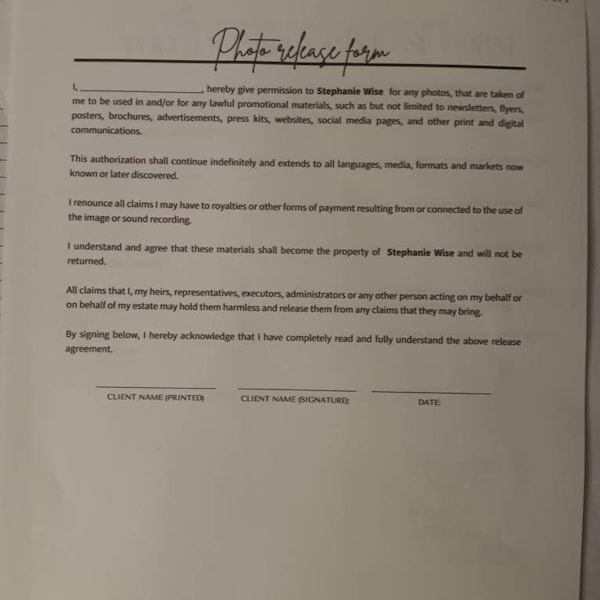 Photo Release Form - Photo Consent Form, Photo Release Form Template ...