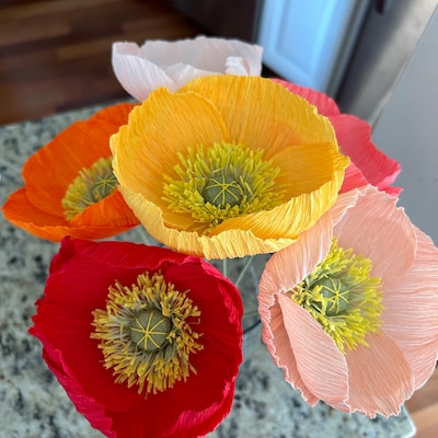 Paper Poppies Set, Paper Flower Bouquet, Paper Anniversary, Wedding ...