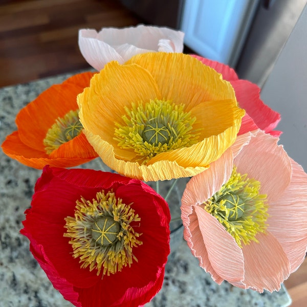 Paper Poppies Set, Paper Flower Bouquet, Paper Anniversary, Wedding ...