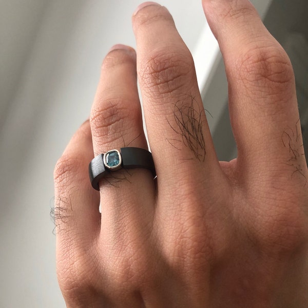 Black Diamond Ring, Mens Engagement Ring, Men's Black Wedding Band ...