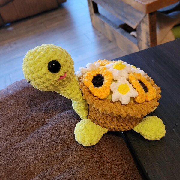 Crochet Pattern Turtle With Flowers, Mother's Day Gift Turtle, Crochet ...