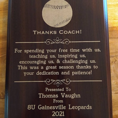 Coach Thank You Gift End of Season Award Plaque From the Team ...