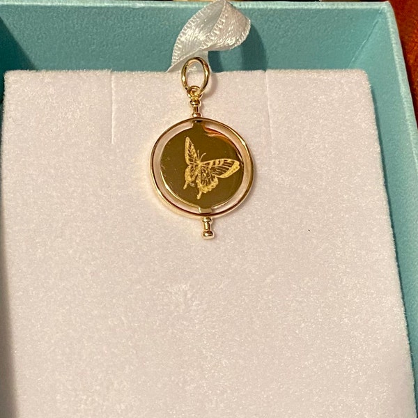 14K/18K Solid Custom Engrave Spinning Disk Necklace, Personalized ...