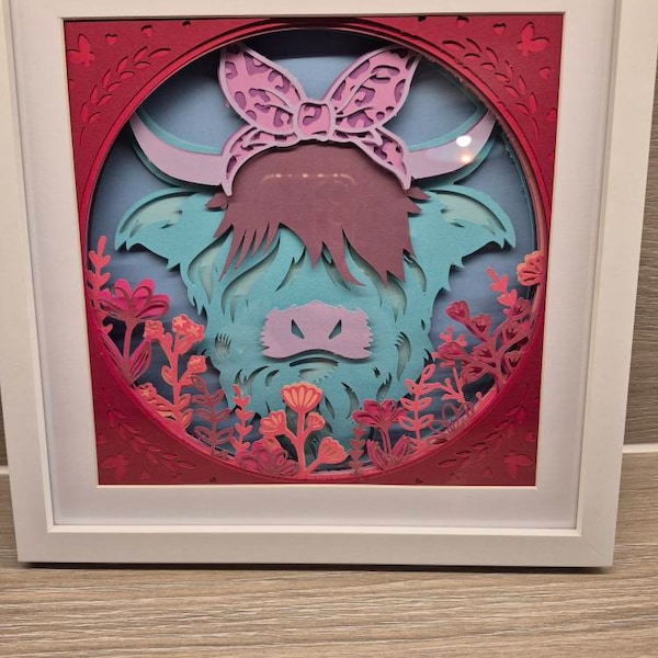 3D Highland Cow Shadow Box, Farm Shadow Box SVG, Layered Papercut ...