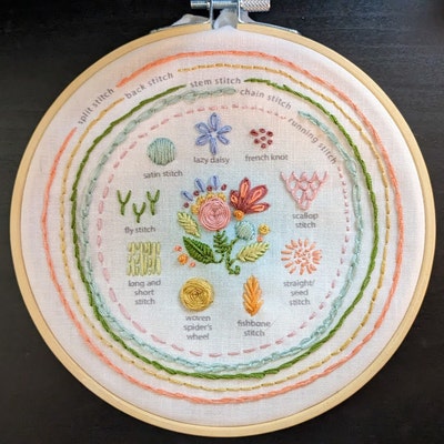 Stitch Sampler Full Kit Beginner Hand Embroidery Design, Printed Hand ...