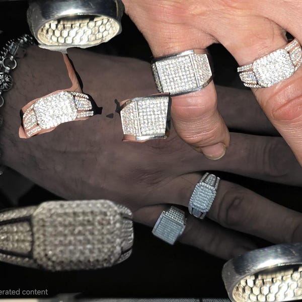 Moissanite Ring for Men Statement Band Pinky Ring Hip Hop Rapper Iced ...