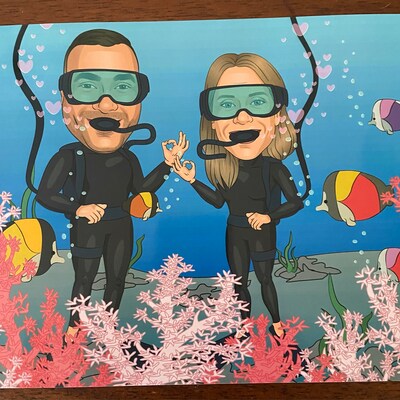 Scuba Diver Gift Custom Caricature Portrait From Your Photo, Scuba ...