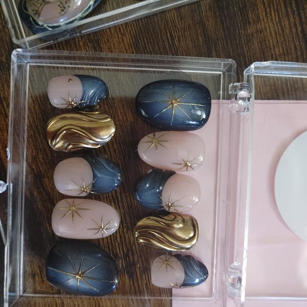 Elevate Your Glam: Long Almond Copper Chrome Press-on Nails With ...