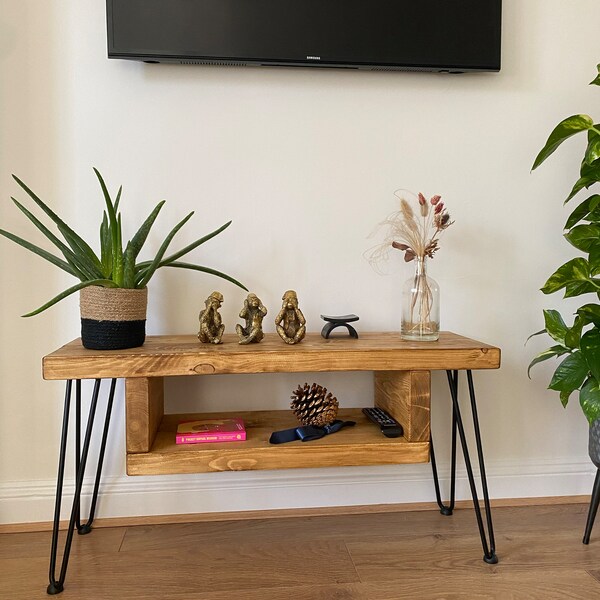 Handmade Rustic Pine TV Stand With Hairpin Legs - Etsy UK