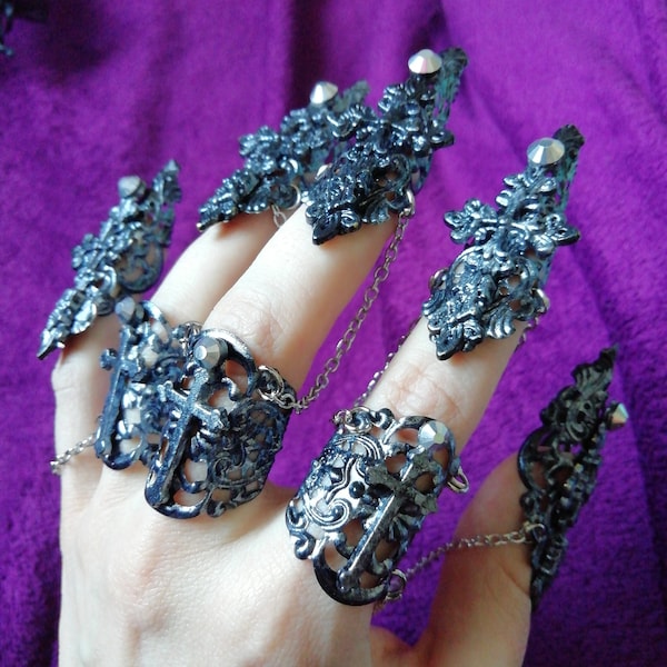 Made to Order / 5 Finger Claws Gothic Cross & Rings, Various Styles ...