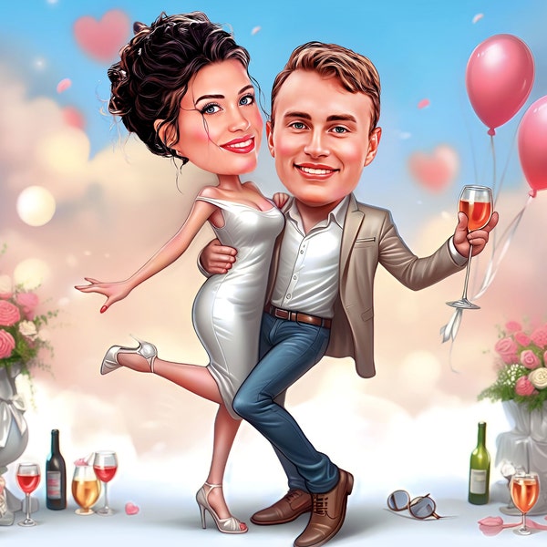 Custom Couple Cartoon Portrait, Couple Portrait, Couple Caricature ...