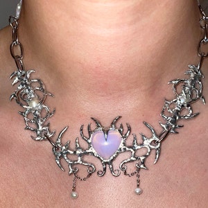 Y2k Spiky Red Heart Ribbon Necklace, Grunge Necklace, Celestial ...