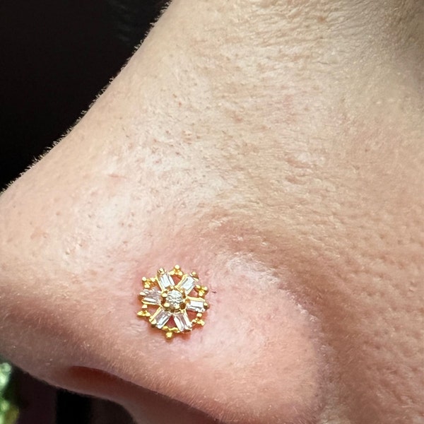 Tiny Star Nose Stud 14k Solid Gold Cluster Nose Stud Unique Nose Ring ...