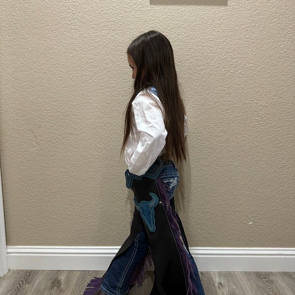 Custom Made Kid's Bronc/bull Riding Chaps/ New/ Custom Leather/ Rodeo ...
