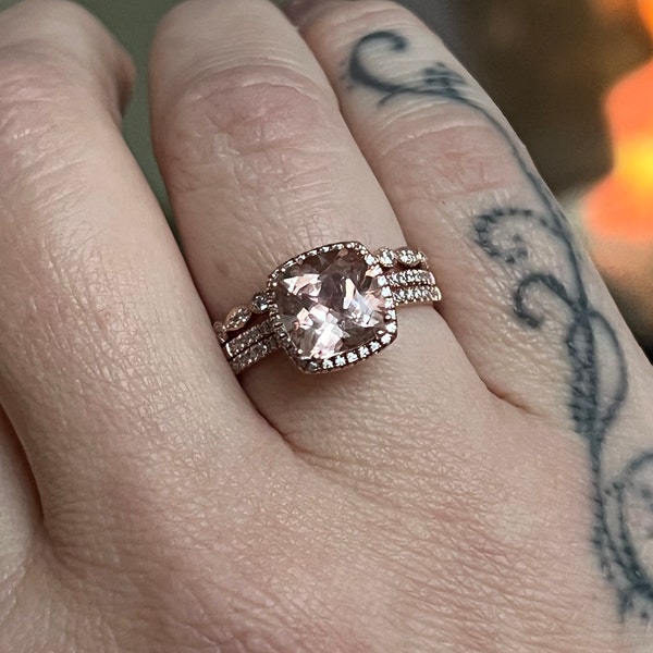 9mm Cushion Cut Morganite Engagement Ring Rose Gold Morganite Wedding