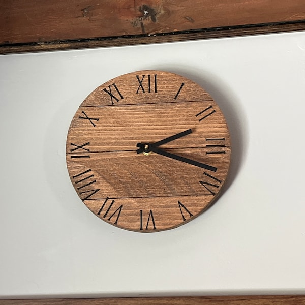 Modern Farmhouse Clock in Warm Coffee Stain, Rustic Round Wall Decor ...