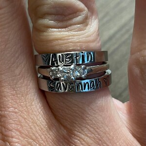 Engraved Stacking Ring Custom Silver Stainless Steel | Etsy