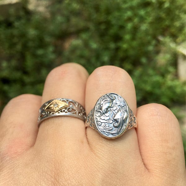 Saint Raphael Archangel Ring, Caduceus Shield Spear Christian Jewelry ...