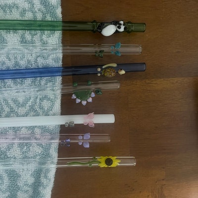 TURTLE on Light Blue GLASS STRAW Reusable Straws Glass Straws Eco ...