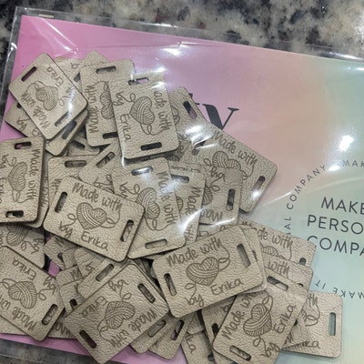 Personalised Set of 50 Cream 28x18mm Faux Leather Labels Rectangle ...