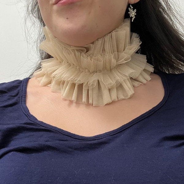 Edwardian Lace Ruffle Jabot With Roses in Taupe Nude Floral Lace Bib ...