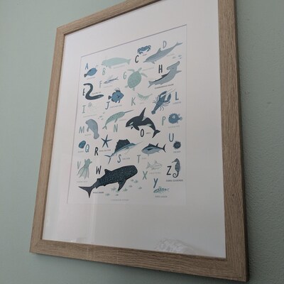 Kids Alphabet Art Print Ocean Animals, Blue Kids Room Art, Animal ABC ...