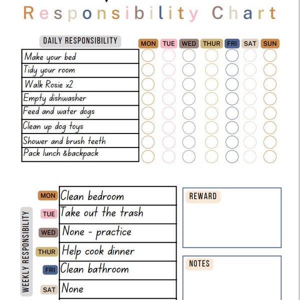 Kids Responsibility Chart | Chore Chart Printable | Family Chore Chart ...