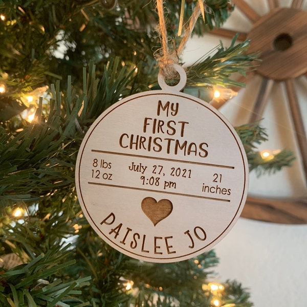 Personalized Baby's First Christmas Ornament | Engraved Baltic Birch - Etsy