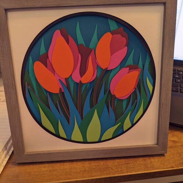 Spring Tulip Flowers 3D Shadow Box SVG: Layered Laser Cut Files - Etsy