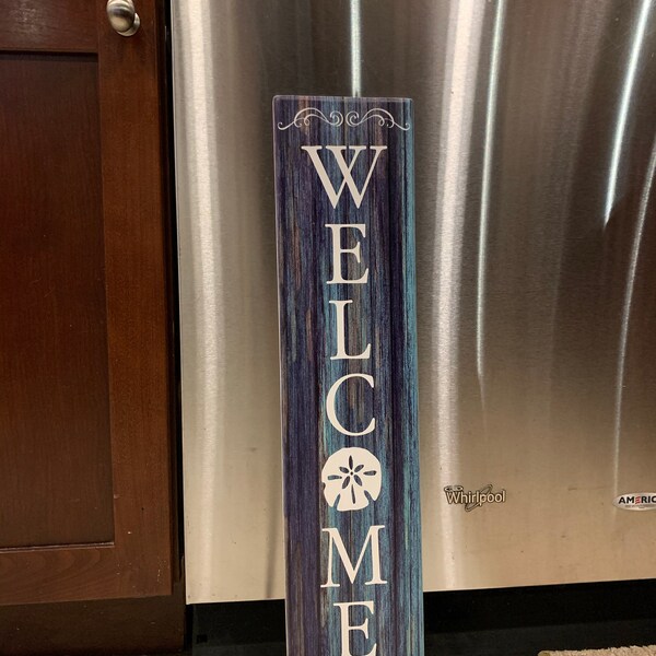 24 Inch (2 Ft Tall) Blue Coastal Welcome Vertical Wood Print Sign - Etsy