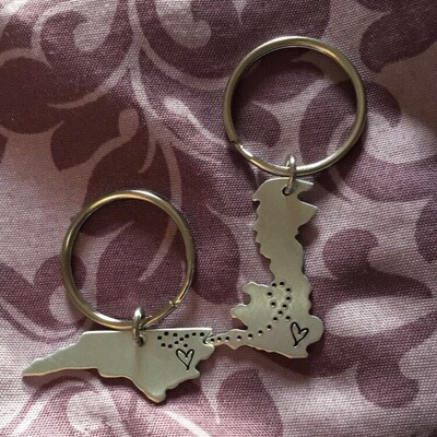 Custom Keychain Set ANY State Hand Stamped Gift Long Distance - Etsy