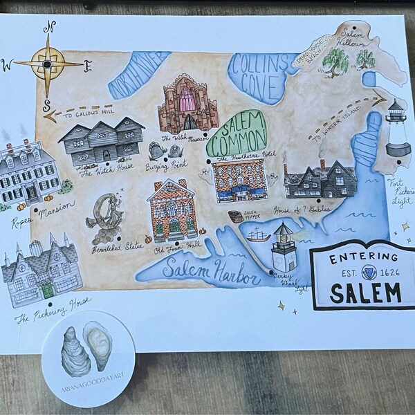 Salem "map" of the Witch City - Etsy