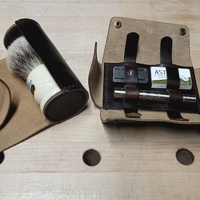 Handmade Leather Shaving Kit Holder, Personalized Grooming Gift for Men ...