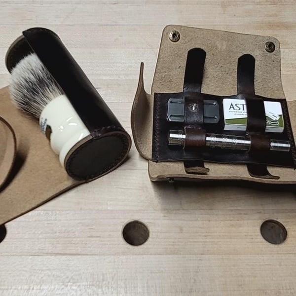 Personalized Leather Shaving Kit Holder, Handmade Italian Leather ...