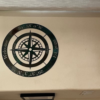 Personalized Compass Metal Sign Custom Coordinates Sign Nautical Decor ...