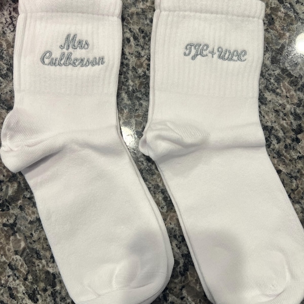 Custom Wedding Socks Silver Embroidered Custom Bride Socks Bridesmaid ...