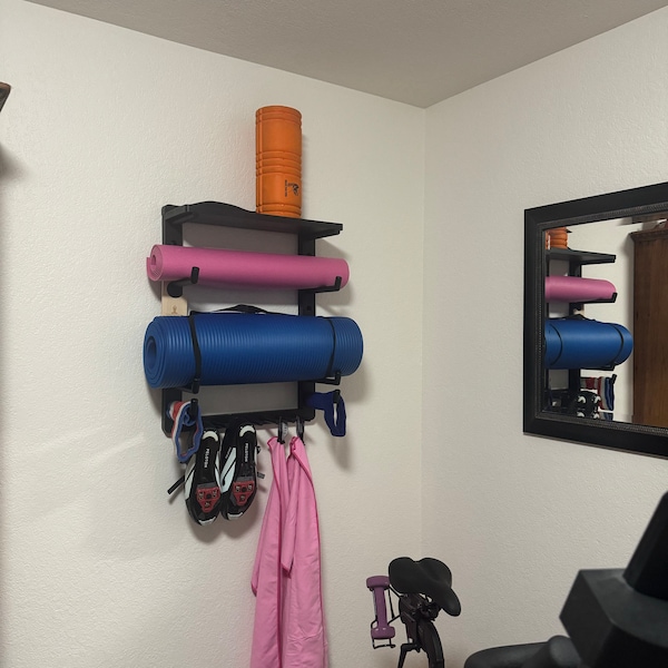 Fully Adjustable Yoga Mat Holder Shelf Home Gym Wall Organizer; Home ...