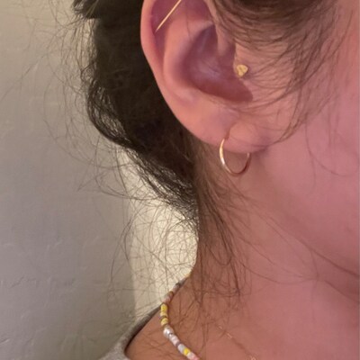 LONG Industrial Ear Bar Cartilage Cuff No Piercing / 18 Gauge / 14k ...