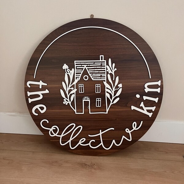 Personalized Wooden Logo Sign, Wooden Round Sign, Custom Wood Office ...