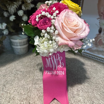 Preppy Monogrammed Homecoming or Prom Bouquet Ribbon/personalized ...