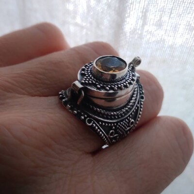 Poison Ring , Vintage Poison Ring , Openable Ring , Silver Box Ring , Heart Ring , Secret Ring ...