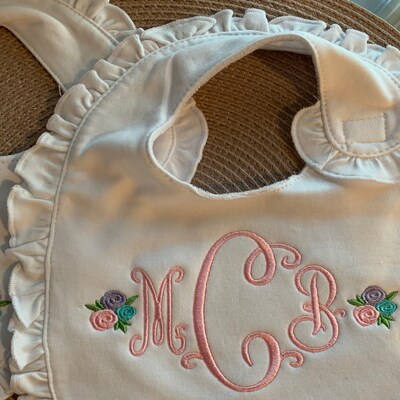 Monogram Bib / Girl Personalized Bib / Bib With Roses / Floral Bib ...