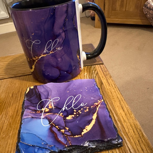 Purple Marble Mug, Personalised Mug, Custom Name Cup, Coffee Tea Cup ...